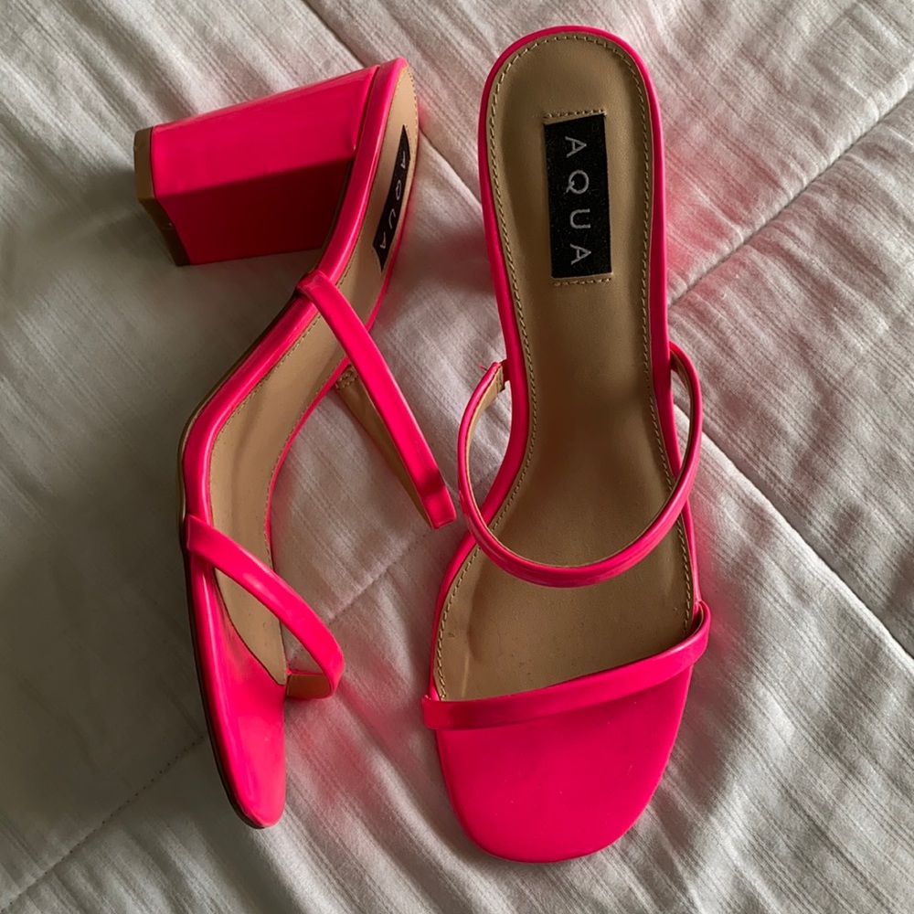 Neon Pink Square Toed Block Heel - Gem